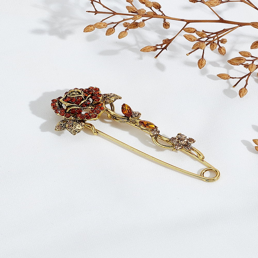 1Pc Rose Tangerine Rhinestone Brooch Alloy Brooches for Backpack ...