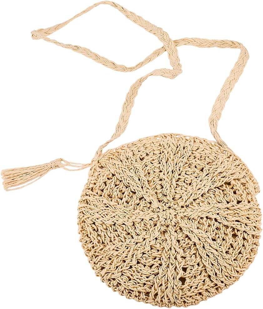 1Pc Round Straw Bag Bohemian Handbags Beach Straw Crossbody Bag with ...