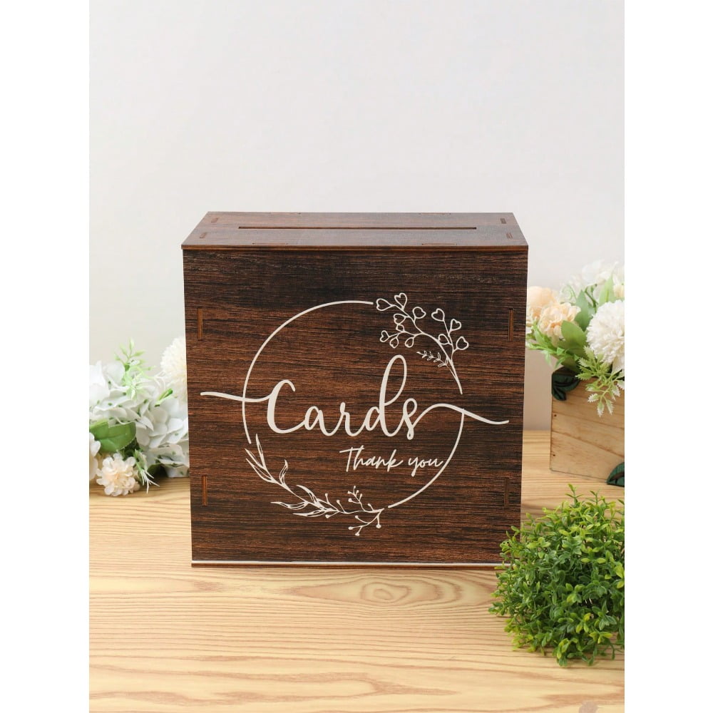 1Pc Rustic Wooden Wedding Card Box With Slot, Wedding Invitation Card ...