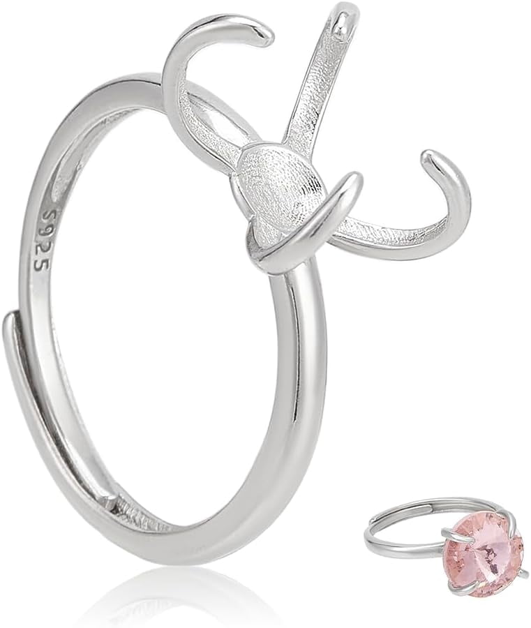 1Pc S925 Sterling Silver Ring Setting 17.5mm 4 Claws Ring Blanks ...