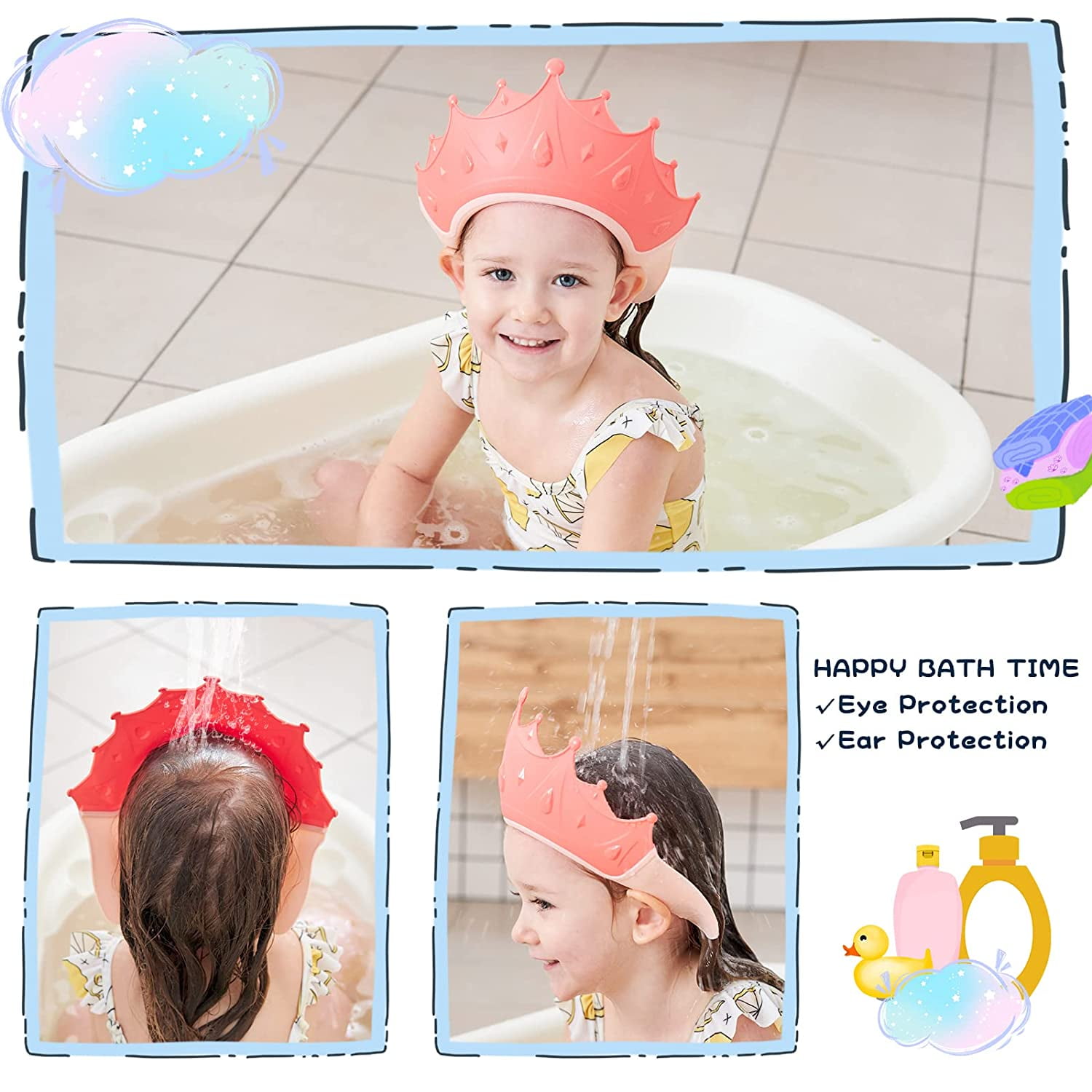 1Pc Shower Cap, Reusable Waterproof, Visor Hat for Eye and Ear ...