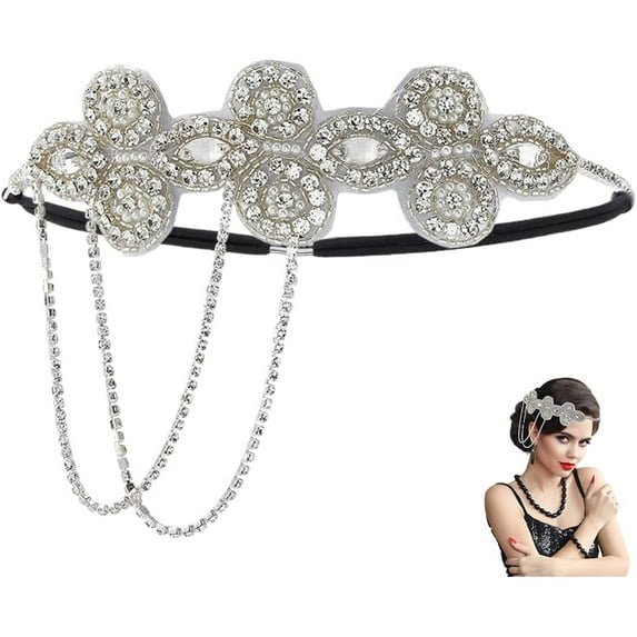 1Pc Silver Flapper Headband 1920s Great Gatsby Headpiece Rhinestone ...