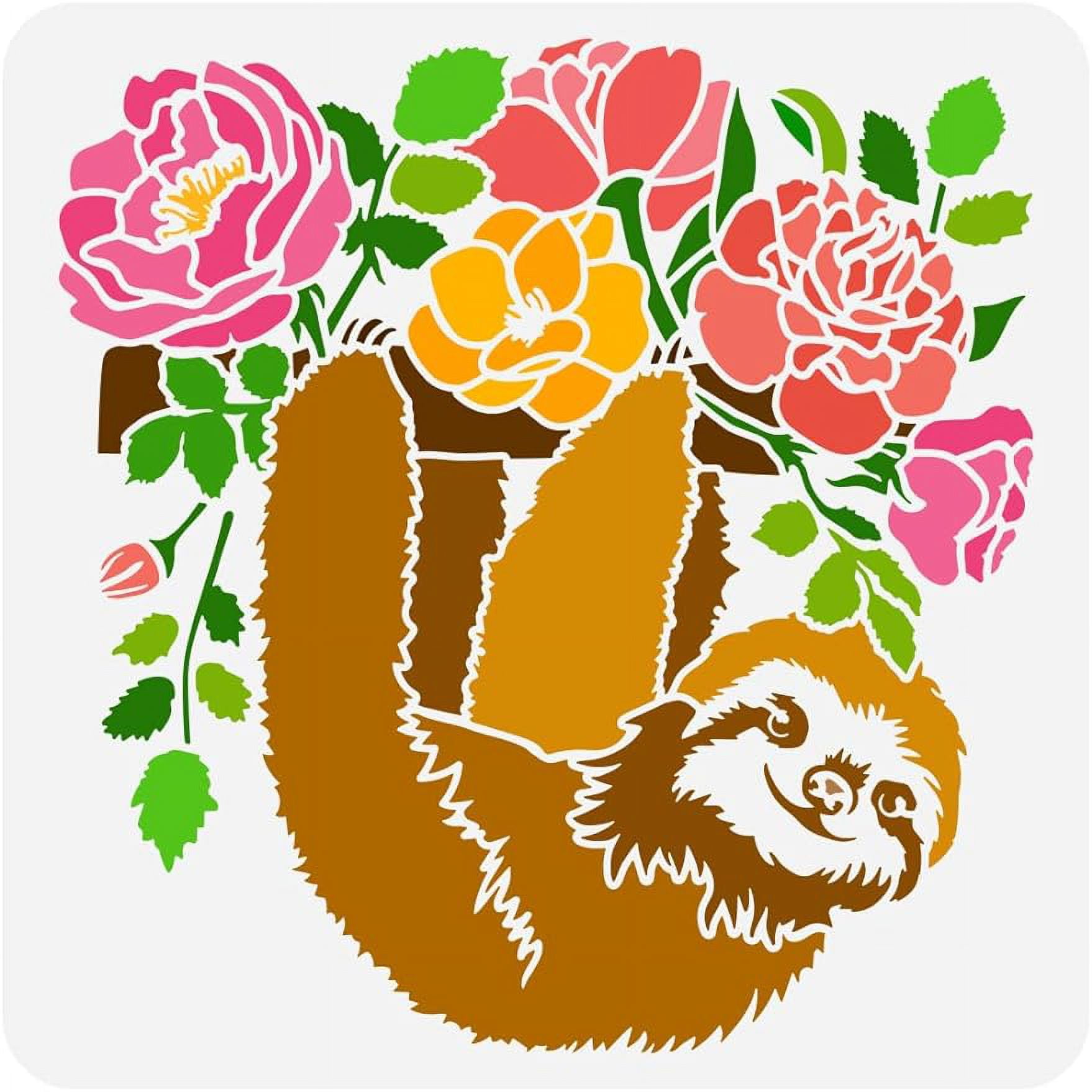 1Pc Sloth Branch Flowers Painting Stencil Large Cute Sloth Pattern ...
