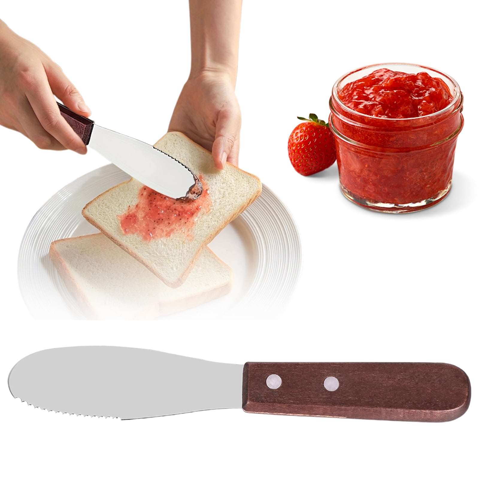 1Pc Stainless Steel Butter Spreaders Straight Edge With Wood Handle,7. ...