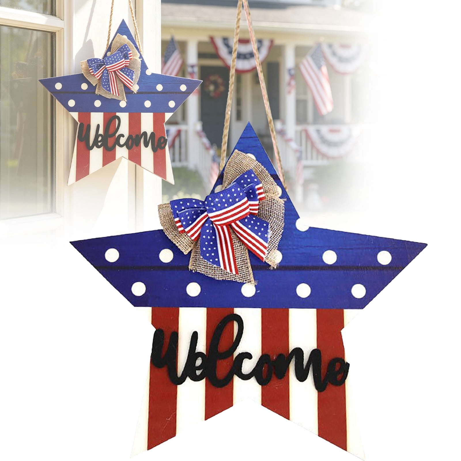 1Pc Star Wooden Sign 4Th Of July Wooden Sign For Front Door,Wood Red ...
