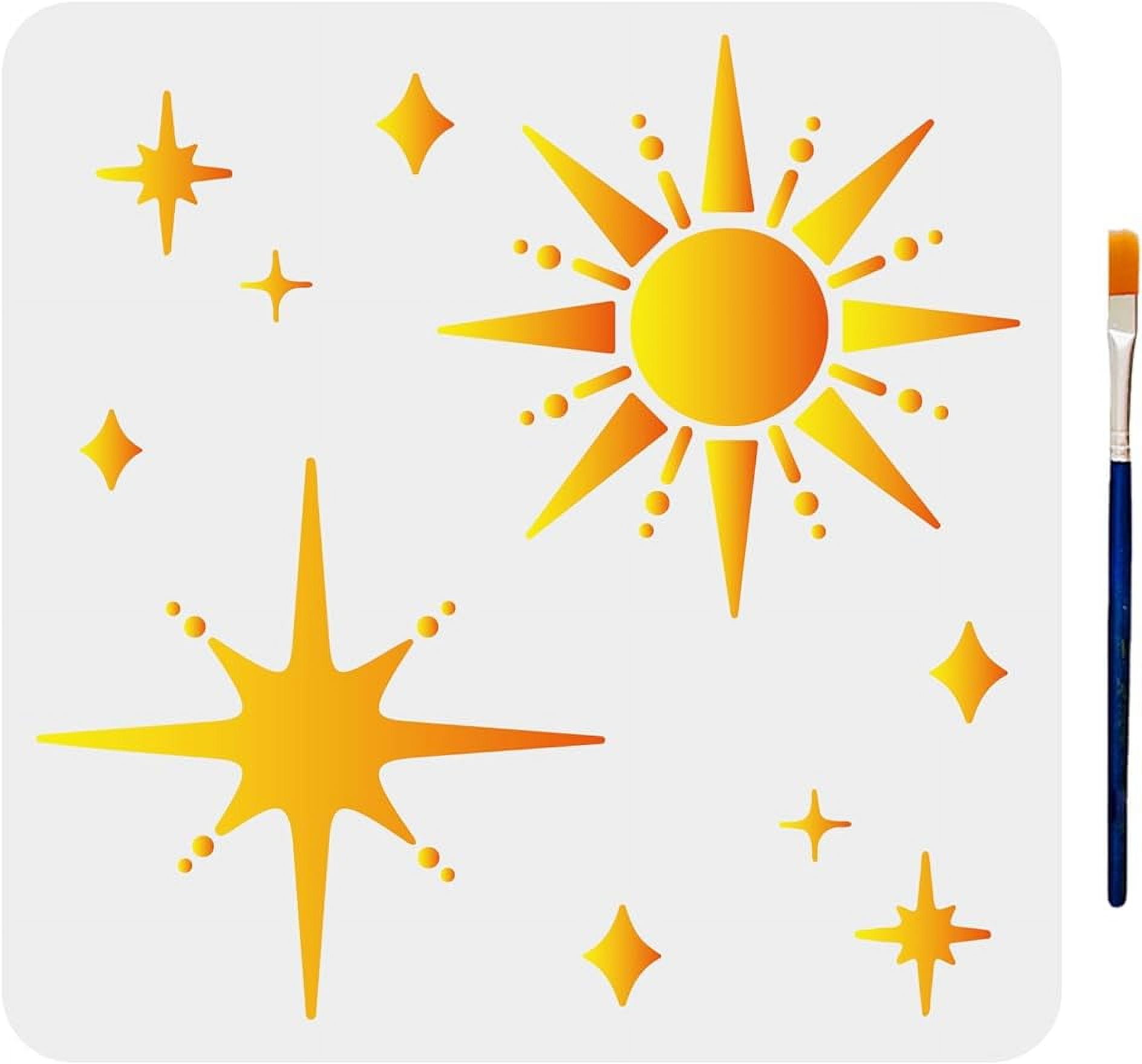 1Pc Sun Star Stencil Starburst Stencil Sun Drawing Painting Stencils with Paint Brush Celestial ...