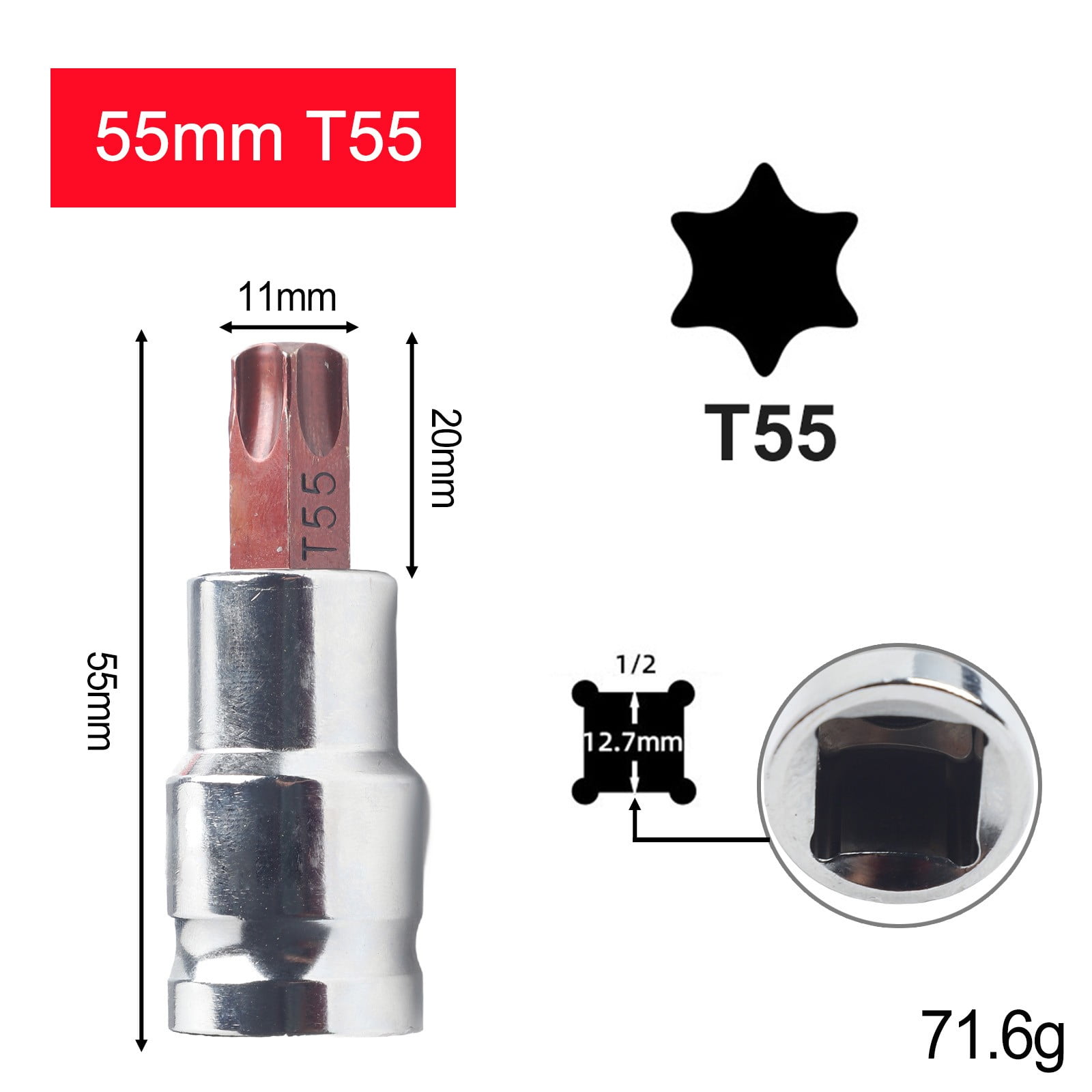 1Pc T20-T70 Torx Head Screwdriver Bit Torx Bit Sockets 1/2Inch Sockets Wrenches,T55 - Walmart.com