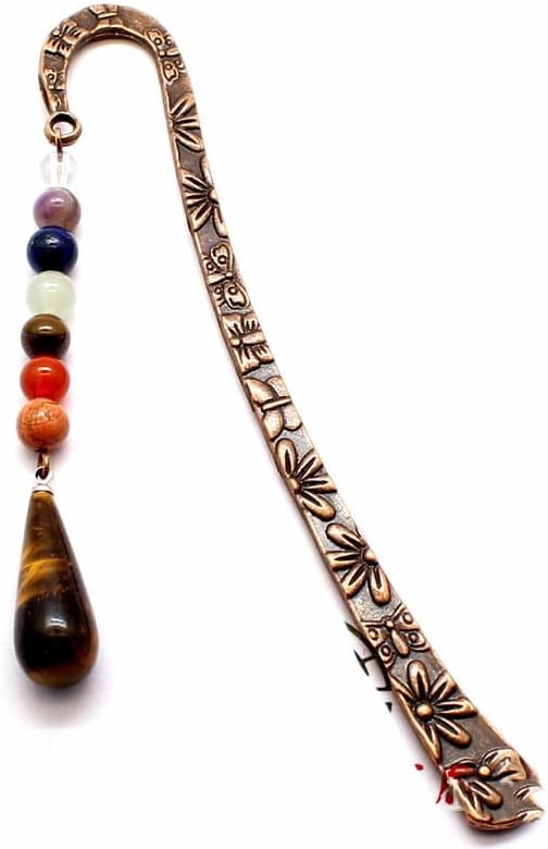 1Pc Tiger Eye Teardrop Pendant Bookmark with 7 Natural Gemstone Round ...