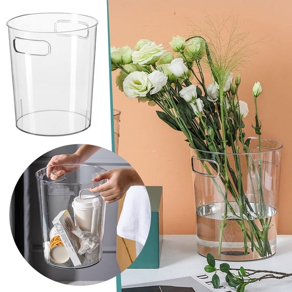 1Pc Transparent Rubbish With Handle Waste Basket Can Small Can Round ...