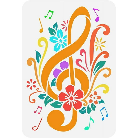 1Pc Treble Clef with Flower Drawing Stencil Template 11.7x8.3 inch for ...