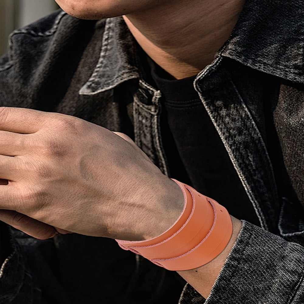 1Pc Trendy Retro Unisex Punk Rock Style Wide Leather Cord Wristband ...