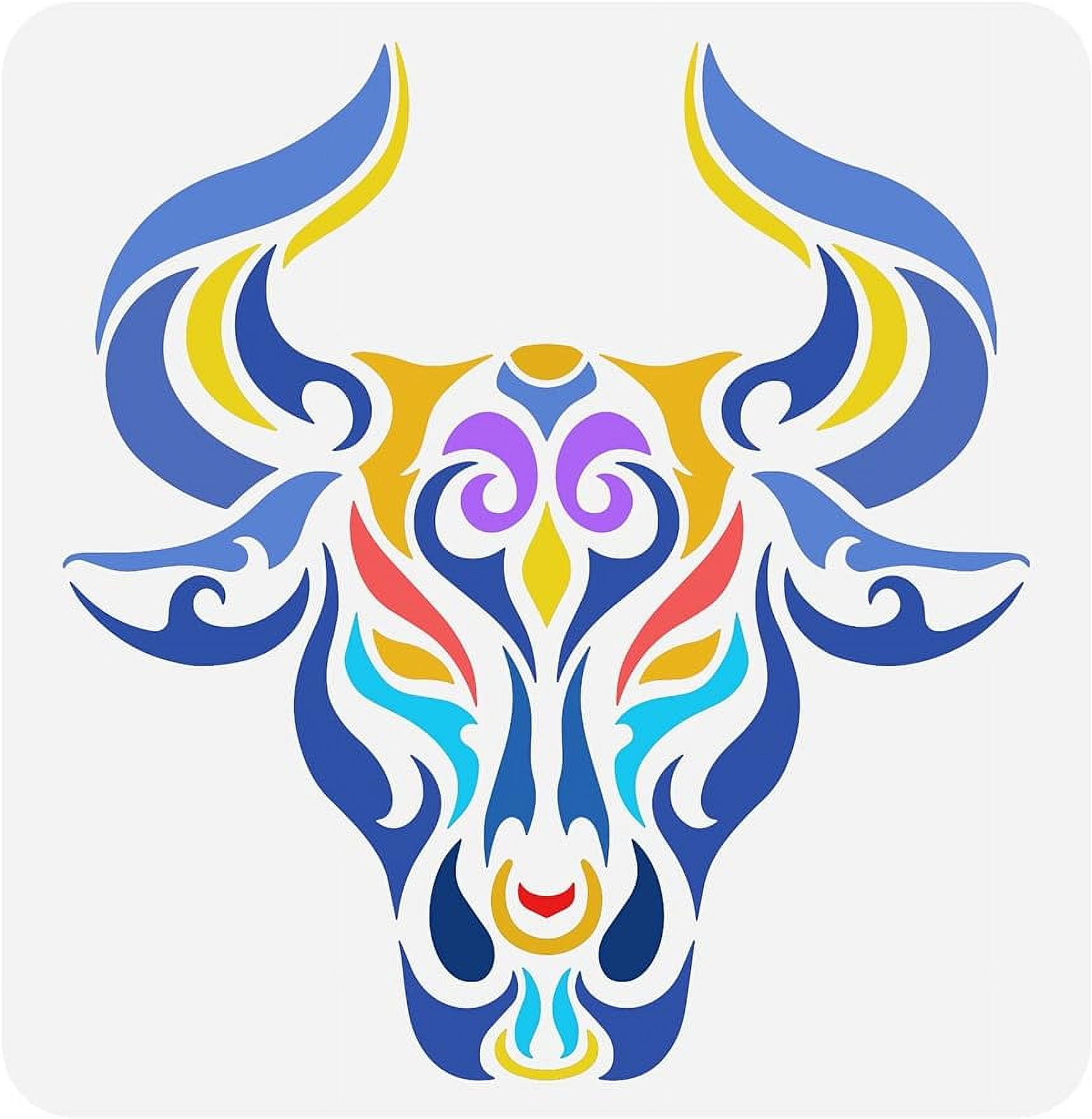 1Pc Tribal Bull Stencil Hollow Out Cattle Pattern Drawing Stencils ...