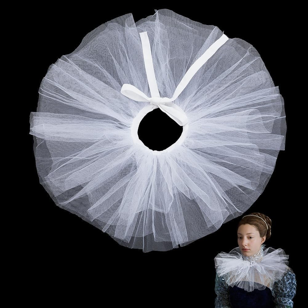 1Pc Victorian Clown Collar Renaissance Neck Ruff Women Ruffle Mesh ...