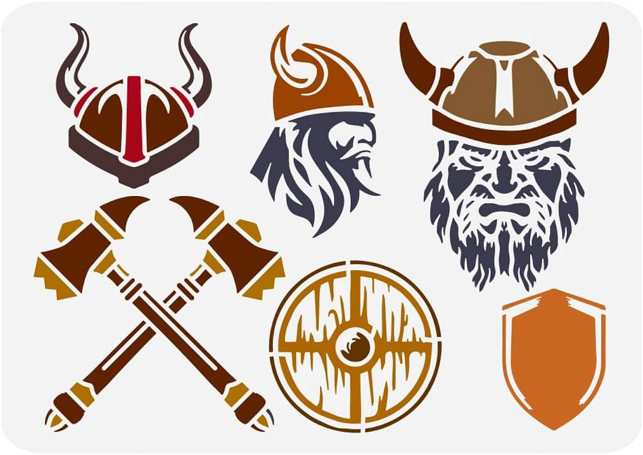 1Pc Viking Heads and Shields Painting Stencil Reusable Viking Theme ...