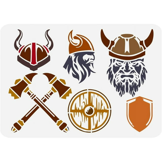 1Pc Viking Heads and Shields Painting Stencil Reusable Viking Theme ...