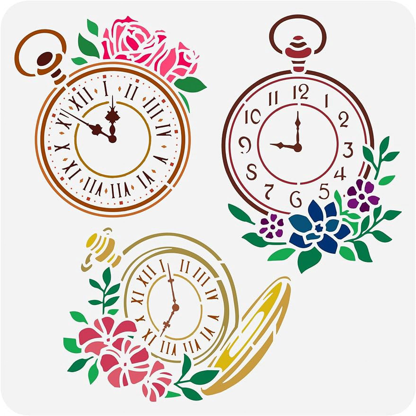 1Pc Vintage Clocks Reusable Painting Template Stencil 11.8x11.8inch for ...