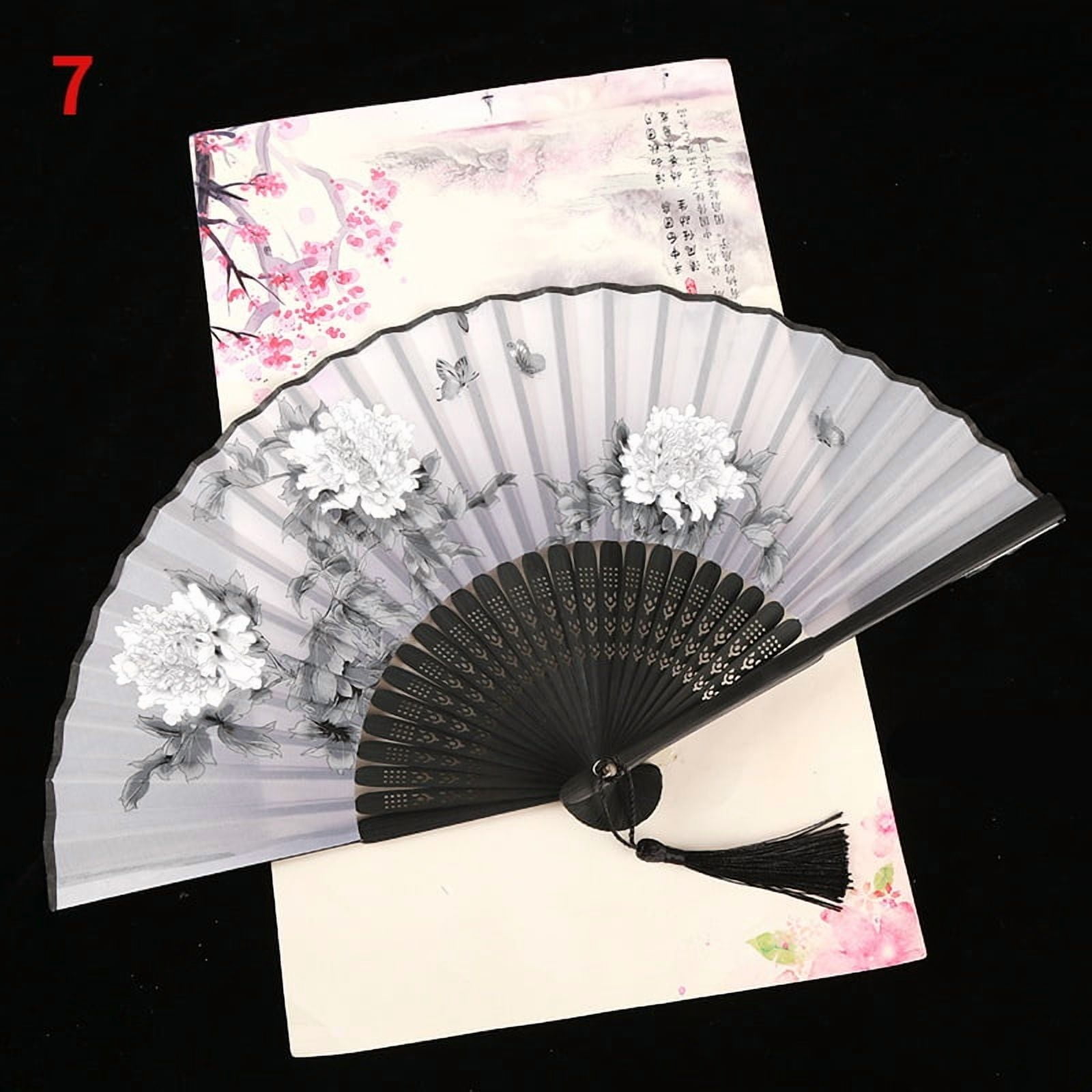 1Pc Vintage Silk Folding Fan Retro Chinese Japanese Bamboo Folding Fan ...