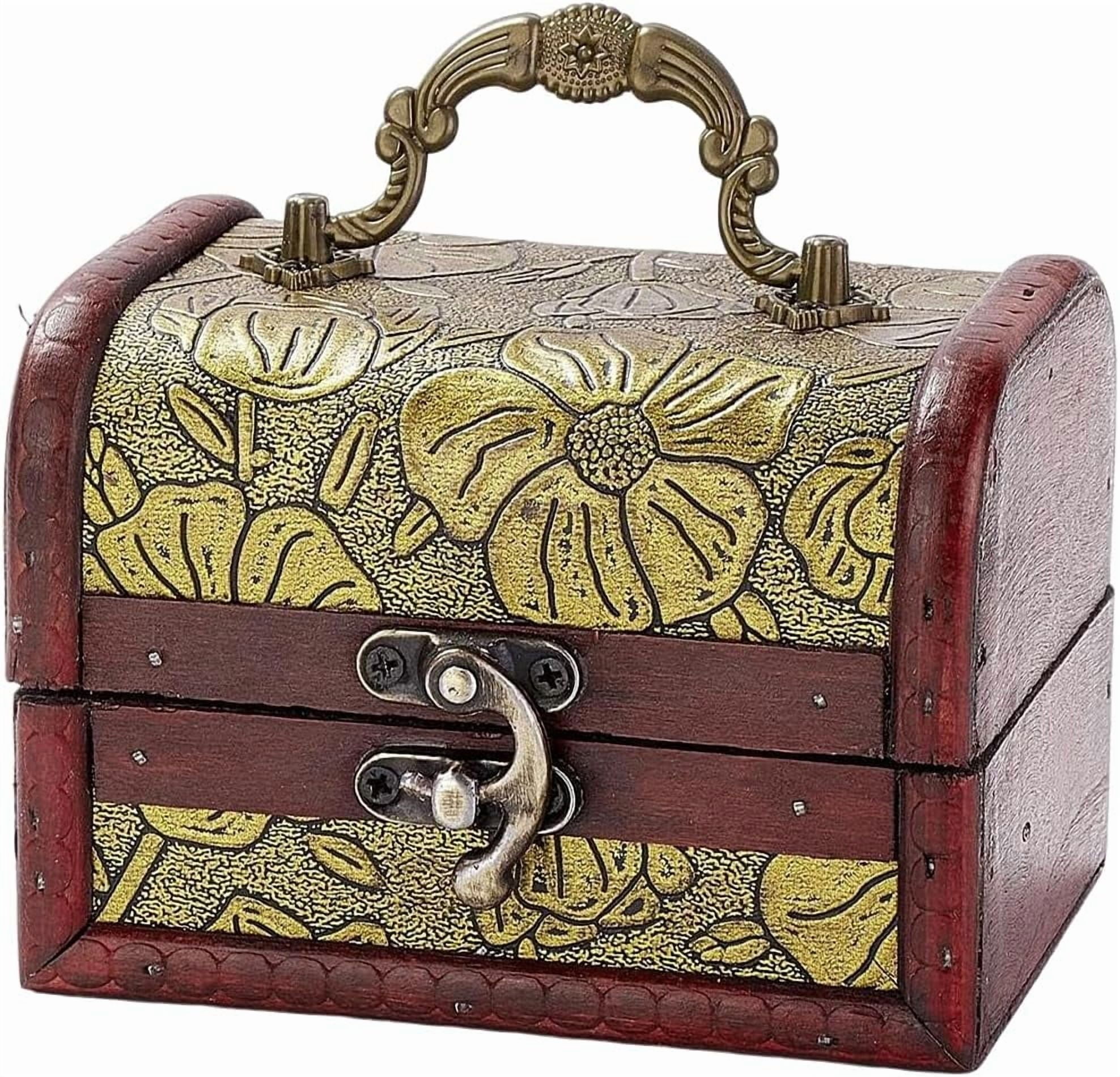 1Pc Vintage Wooden Jewelry Box Pu Leather Decorative Treasure Chest ...