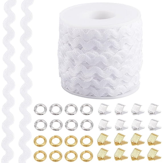 1Pc Wave Bending Fringe Trim with 32Pcs 2 Colors Iron Ribbon Crimp Ends ...