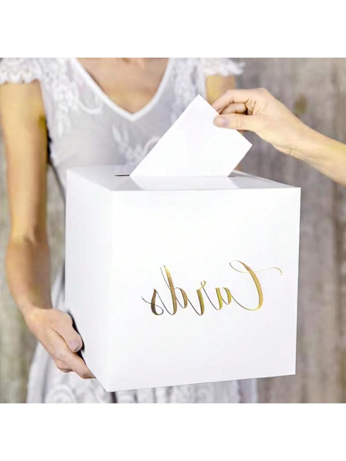 1Pc White Card Box With Gold Foil Design, Wedding Favors Money Box ...