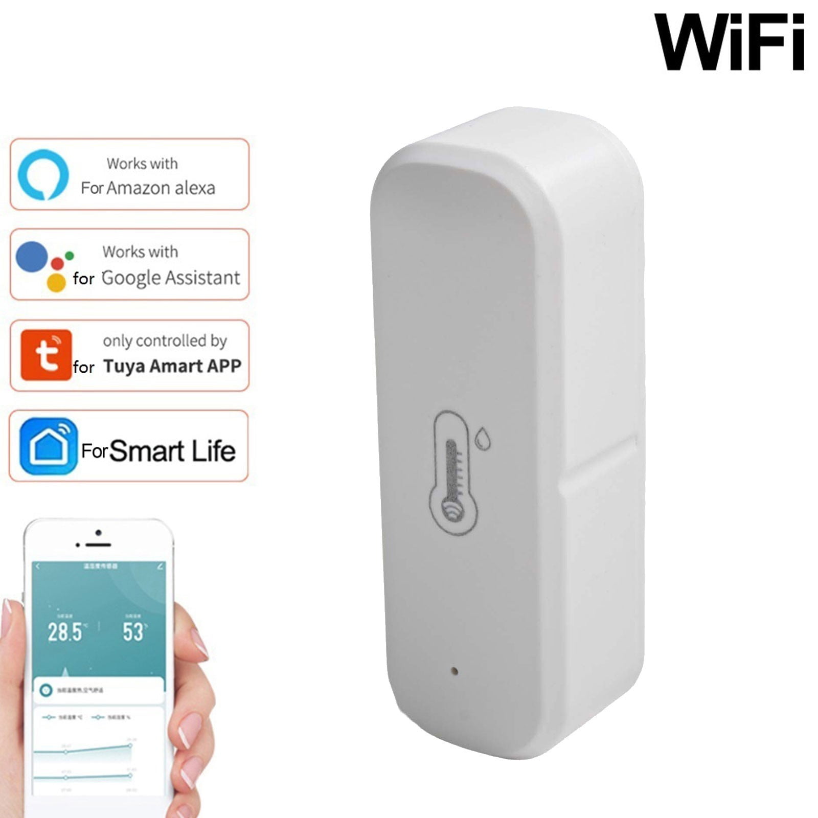 1Pc WiFi Humidity Temperature Monitor, Smart Hygrometer Thermometer for ...