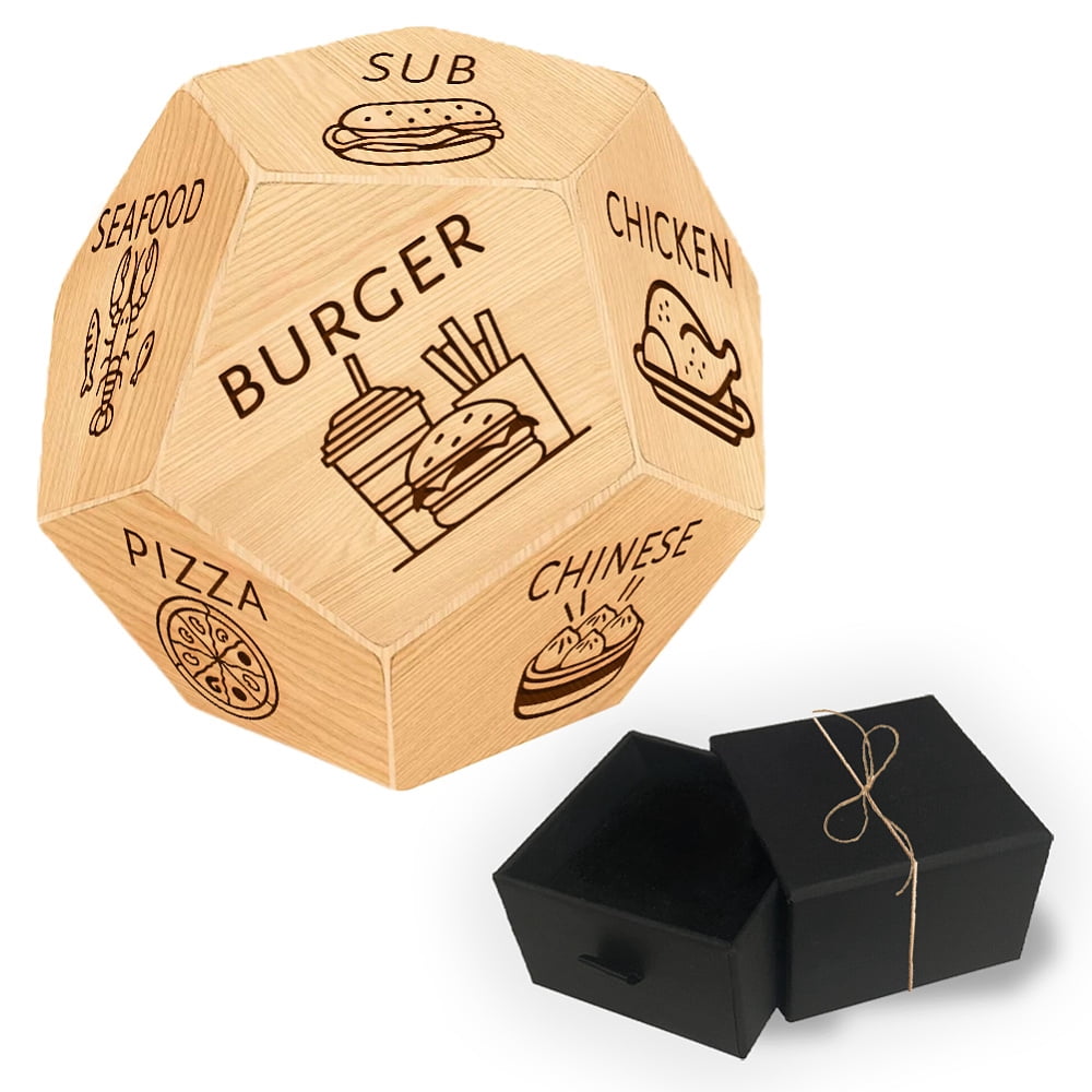 1Pc Wood Food Decision Dice with 1Pc Velvet Packing Pouches 1Pc Kraft ...