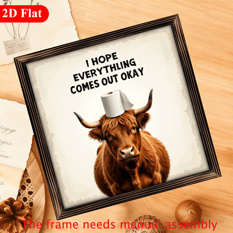 1Pc Wood Frame Sign Highland Cow Bathroom, Funny Highland Cow Bathroom ...