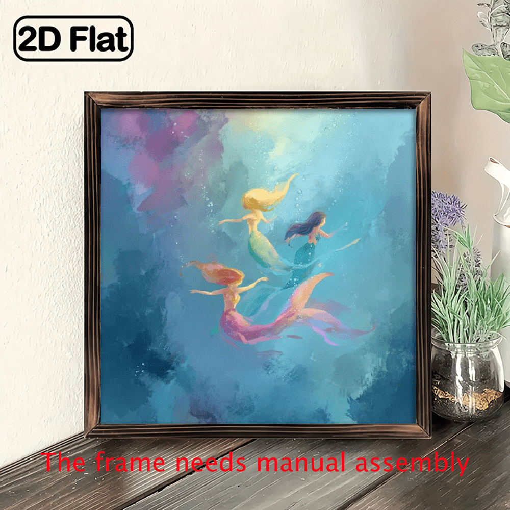 1Pc Wood Frame Sign Mermaids, Magical, Mythical, Fairy Tale Square Wall ...