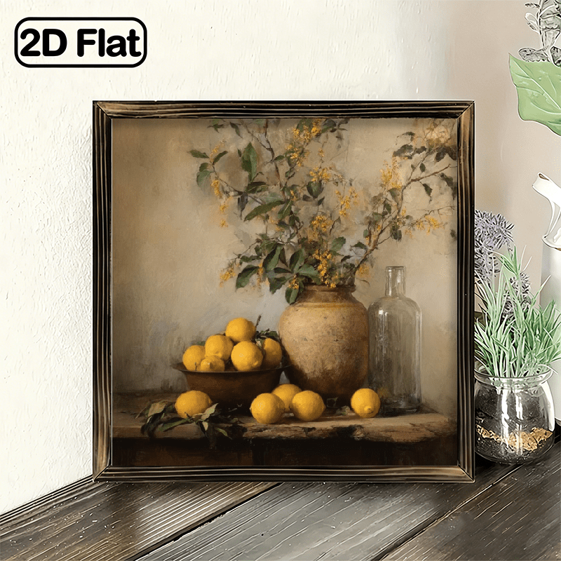 1Pc Wood Frame Sign Vintage Lemons Still Life Wall Art Paintings Ideal ...