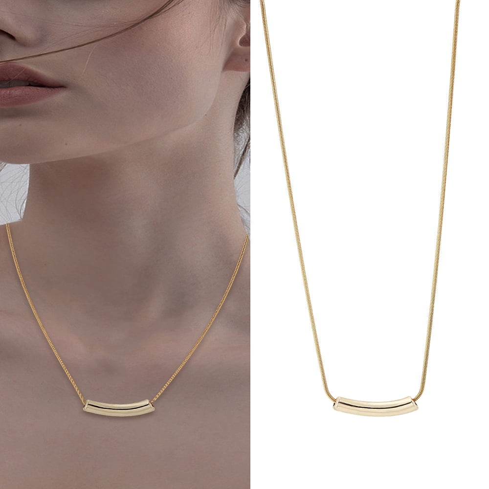 1Pc Zinc Alloy Curved Tube Pendant Necklaces for Women Golden 16.06 ...
