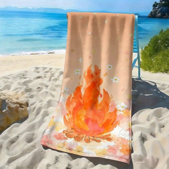 1Pc, cartoon flame and daisy style soft beach towel, floral print ...