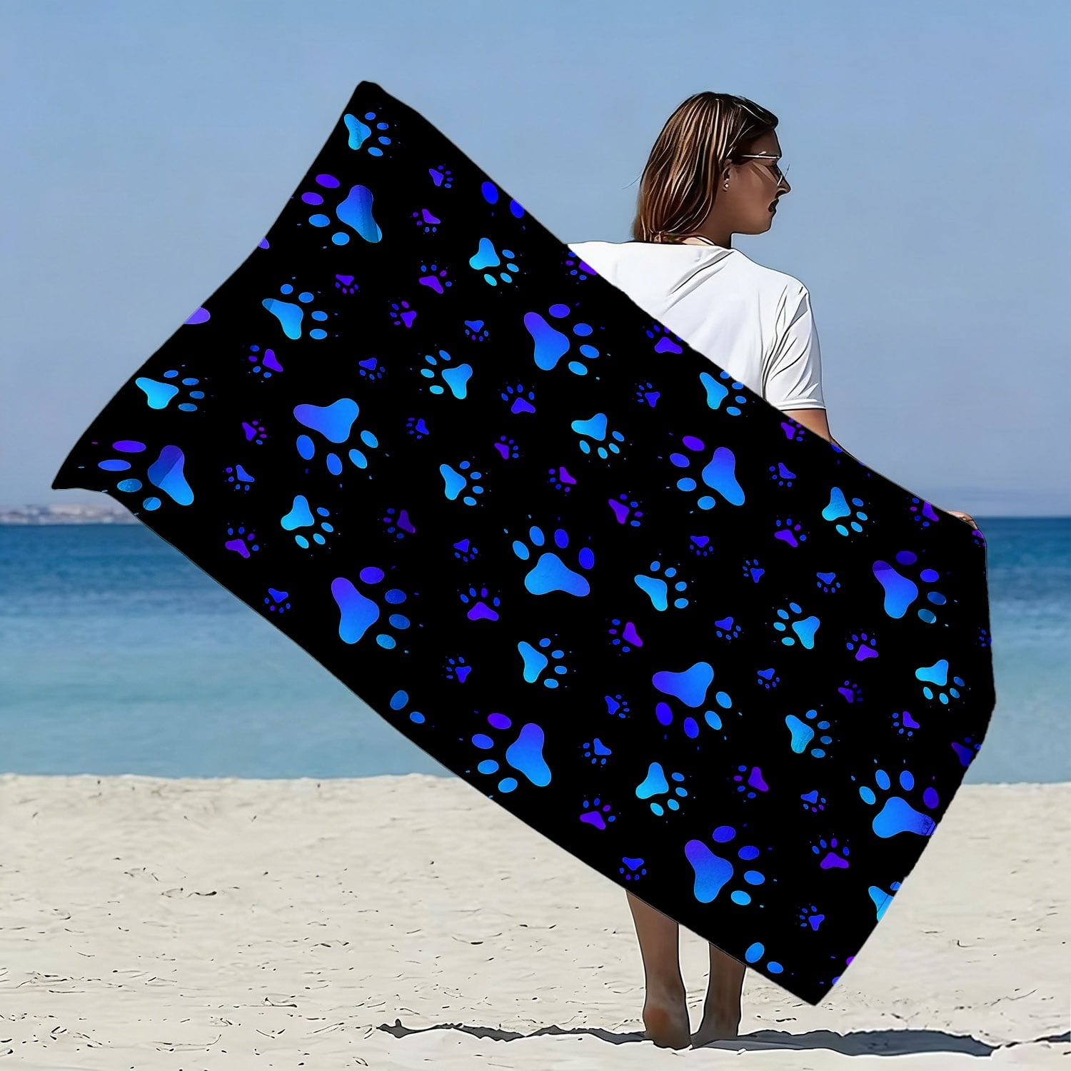 1Pc, cute animal paw print style, oversized soft beach towel, colorful ...