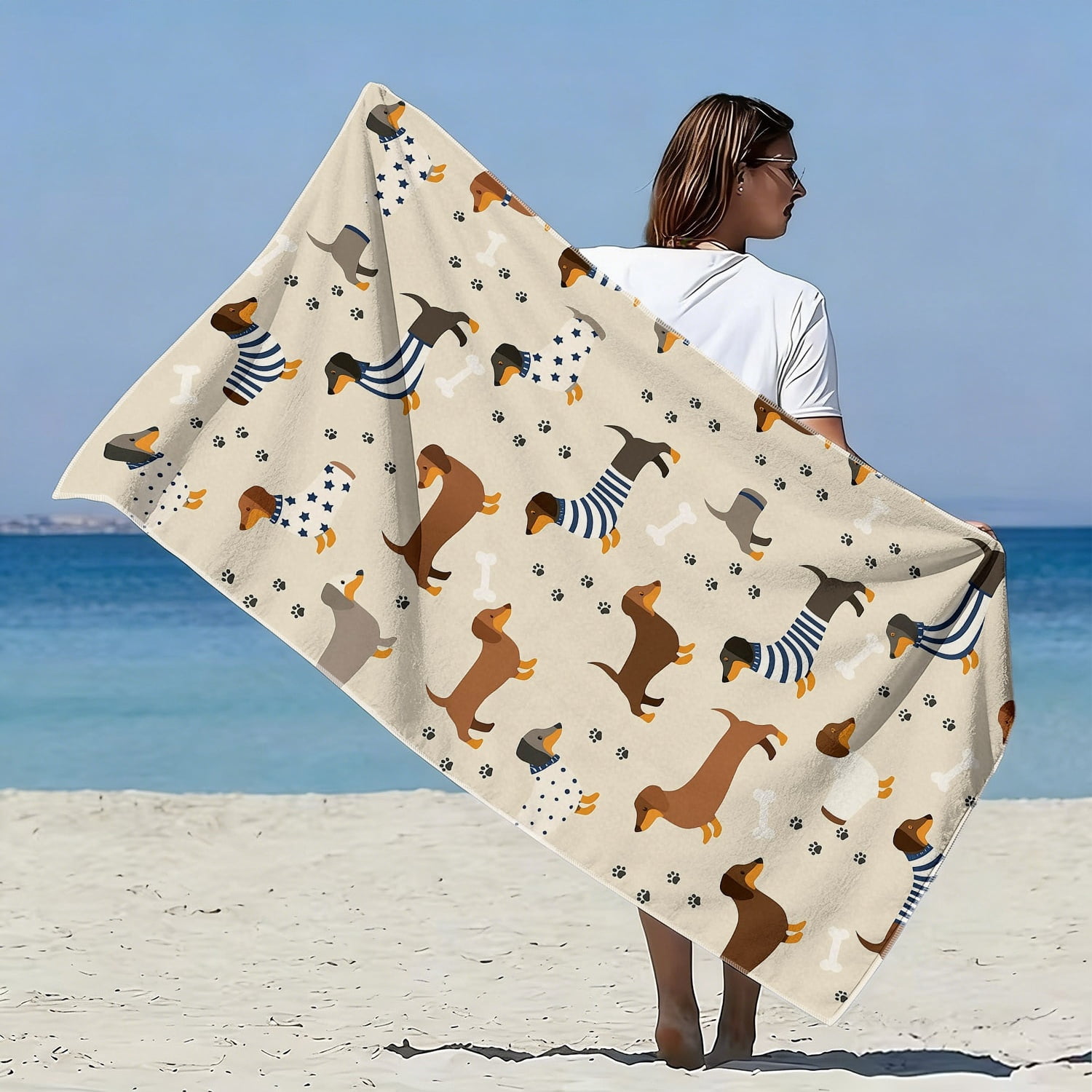 1Pc cute cartoon dachshund style soft towel, suitable for beach, cute ...