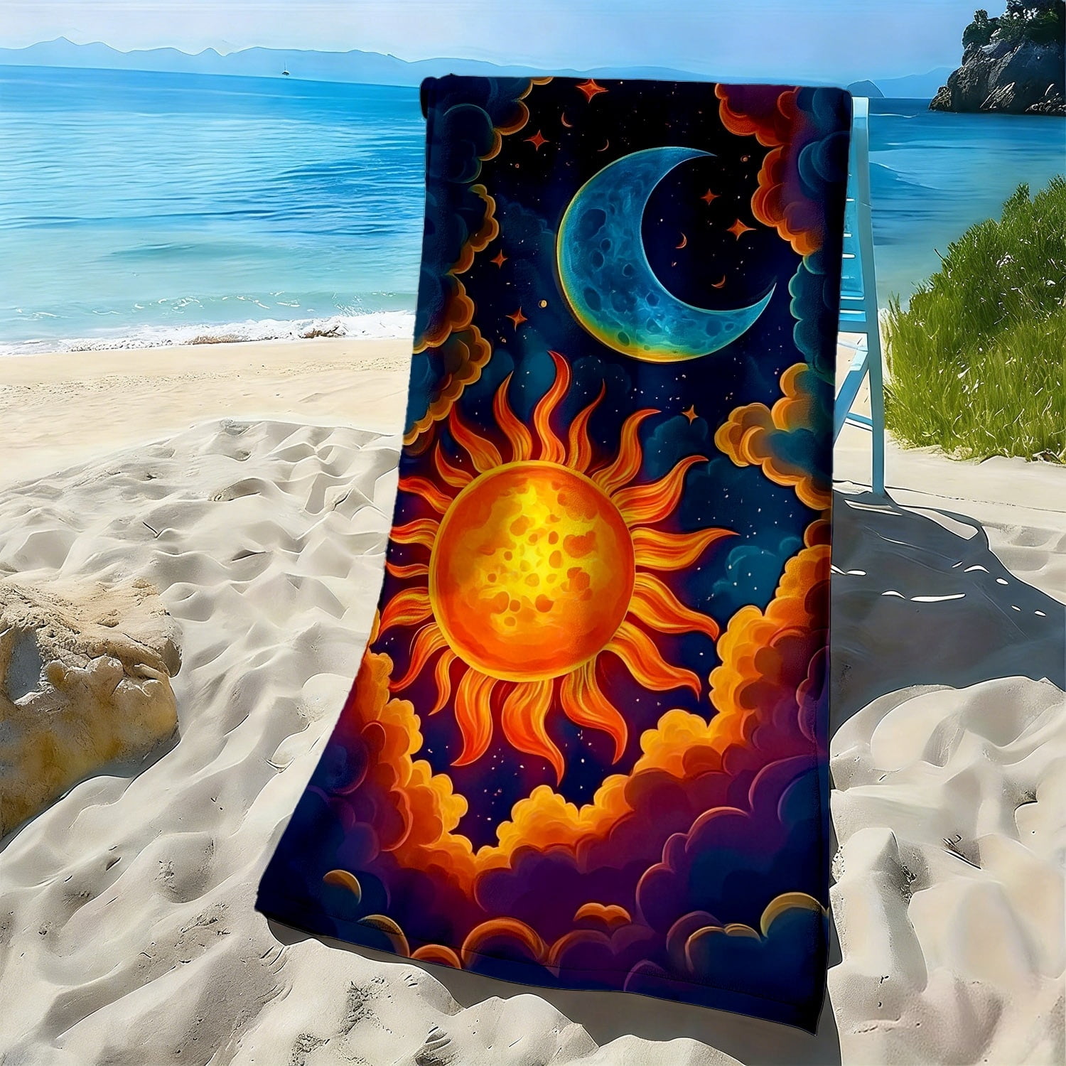 1Pc, dream star moon sun style soft beach towel, fantasy starry sky ...