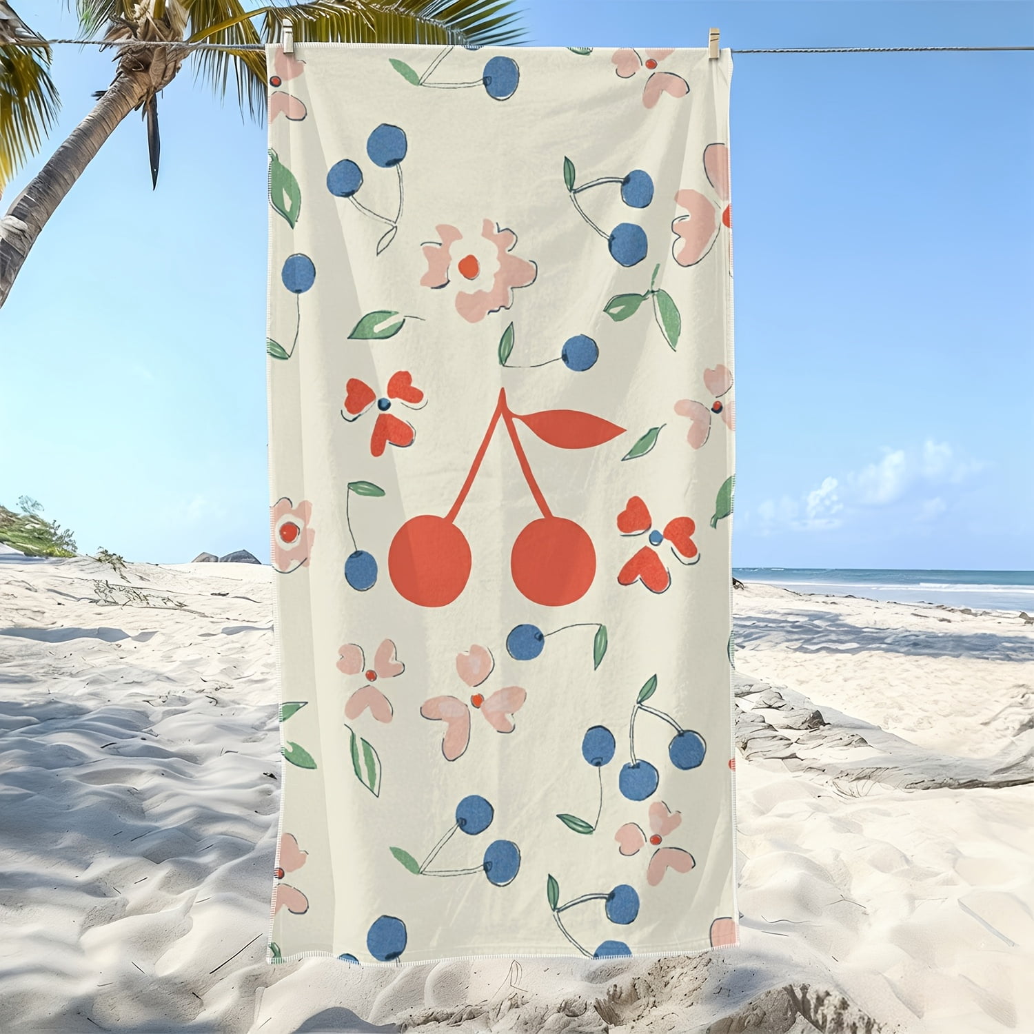 1Pc fresh flower and cherry pattern 2D flat print pattern soft beach ...