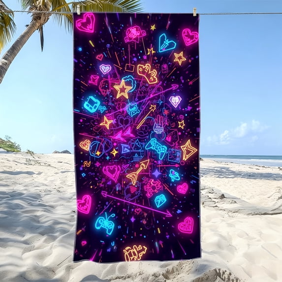 1Pc, neon dream elements 2D flat print pattern soft beach towel ...