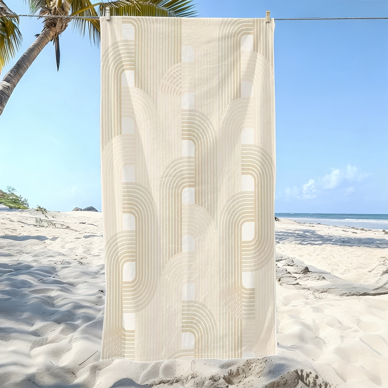 1Pc, simple geometric style soft beach towel, smooth line printing ...