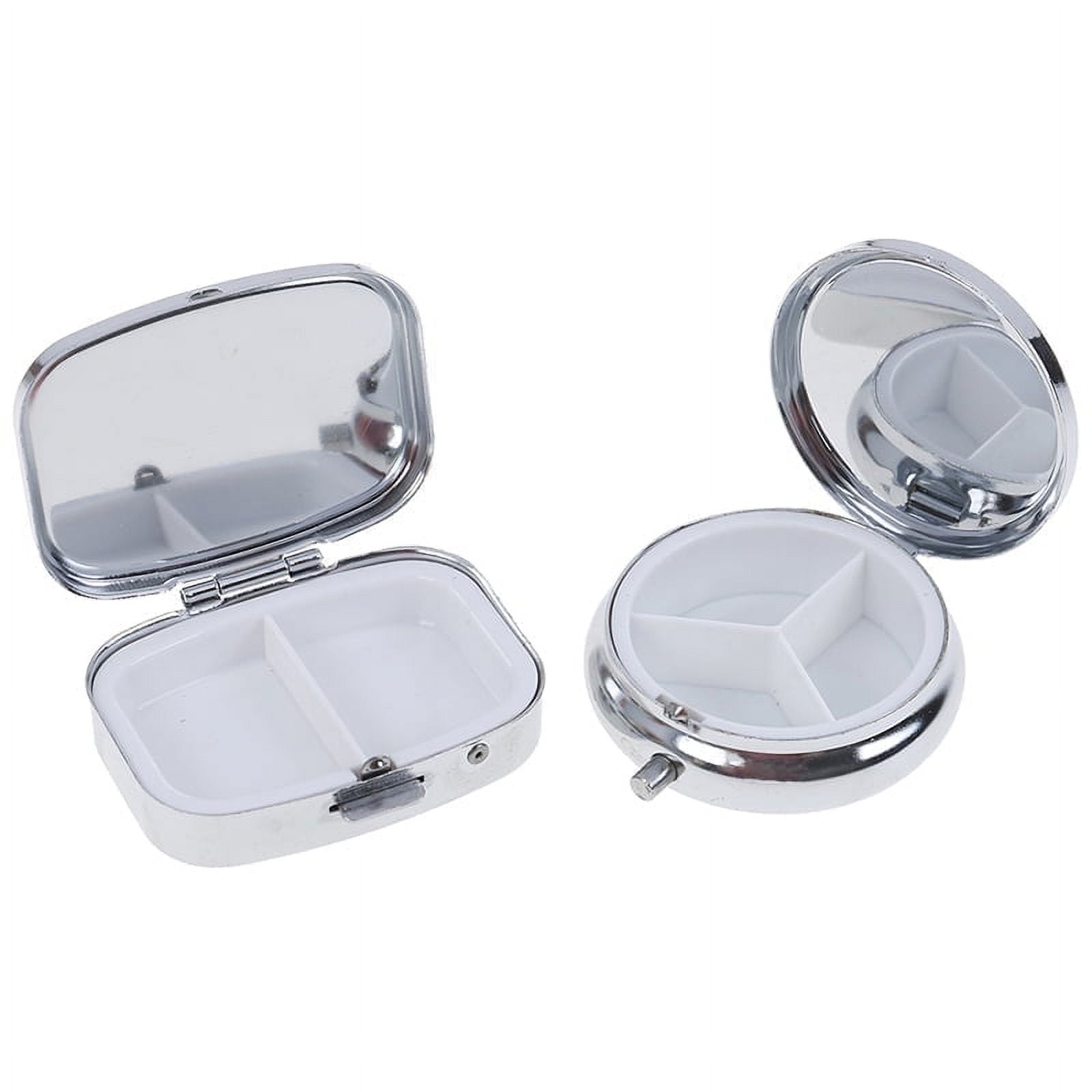 1Pc small metal round rectangular silver tablet pill box container ...