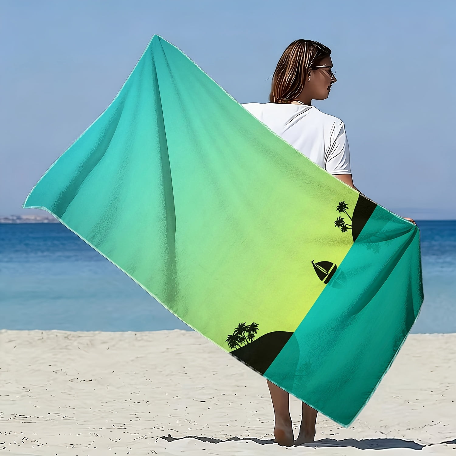 1Pc tropical island style 2D flat print pattern soft beach towel ...