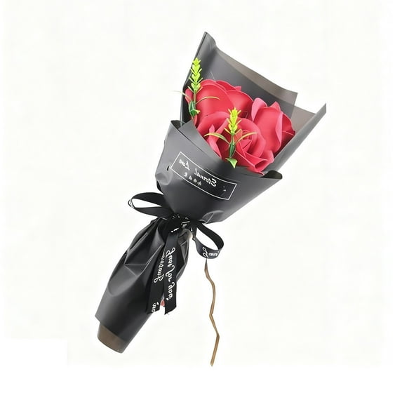 1Pcs 3 Heads Red Artificial Rose Bouquet Soap Flower Petals Valentine ...