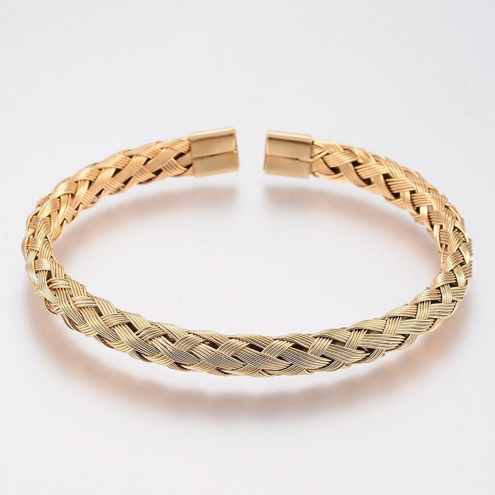 1Pcs 304 Stainless Steel Cuff Bangles Torque Bangles Real 18K Gold ...