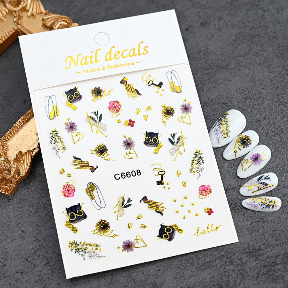 1Pcs 3D Blue Purple Marble Stripe Nail Art Stickers Bronzing Wave Line ...