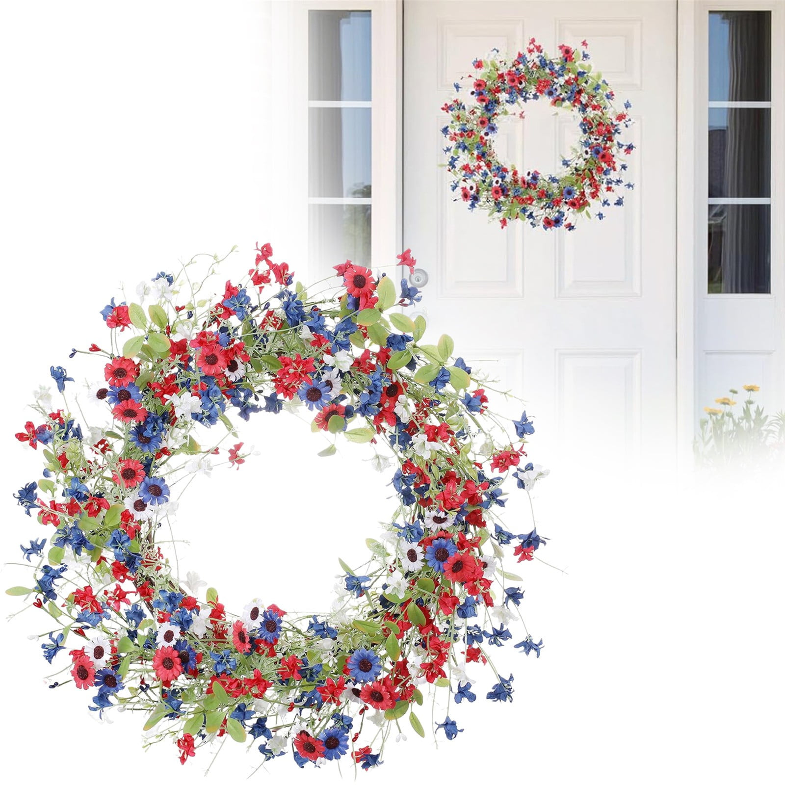 1Pcs 4th of July Patriotic Wreaths for Front Door 17.71 Inch Red White ...