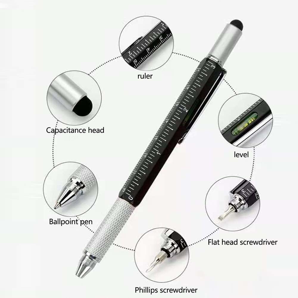 1Pcs 6 In 1 Multi-Function Tool Pen Cross Screwdriver Metal Ballpoint ...