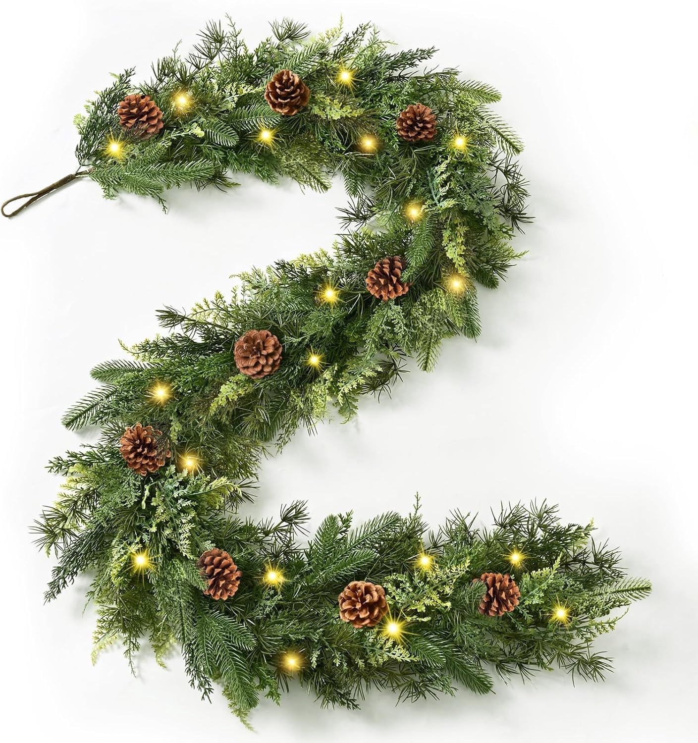 1Pcs 6FT Christmas Garland with Lights, Realistic Cedar Garland with ...