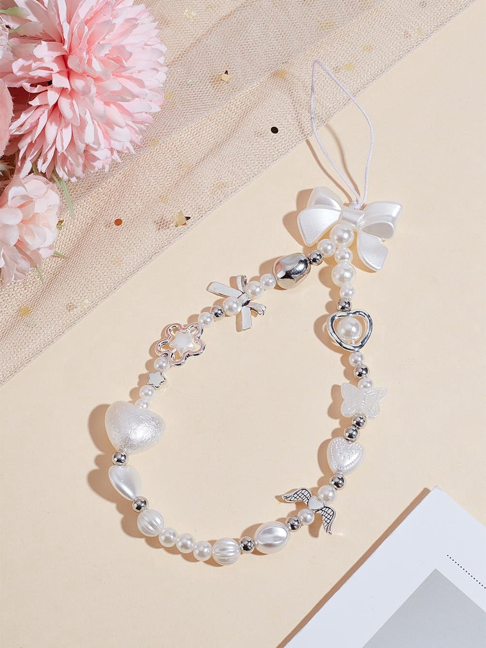 1Pcs Angel Bowknot Heart Phone Charm White Mobile Decorations Charm ...