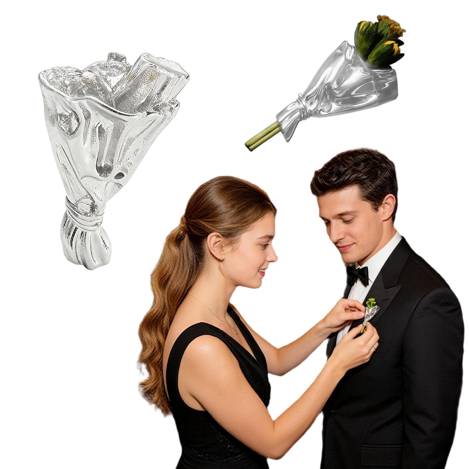 1Pcs Artful Alloy Flower Bouquet Vase Brooch - DIY Wearable Floral ...