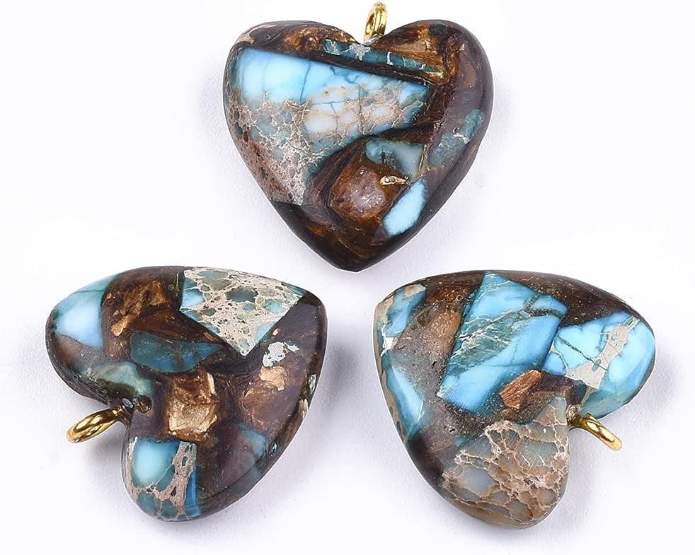1Pcs Assembled Bronzite and Imperial Jasper Pendants Heart Gemstone ...