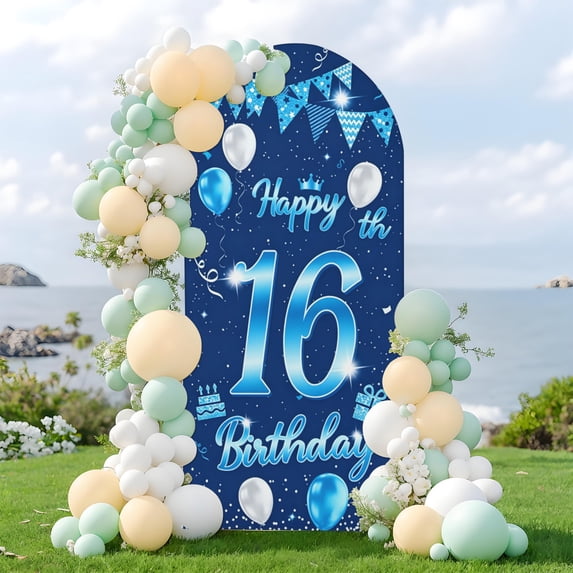 1Pcs Blue 16th Birthday Arch Backdrop Cover, Milk Silk Double-Sided ...