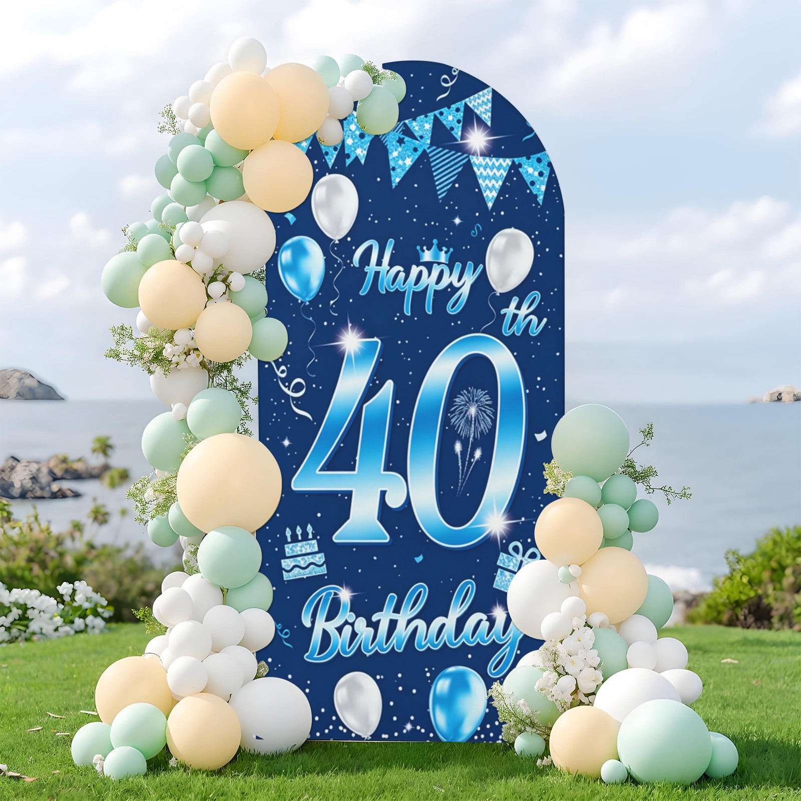 1Pcs Blue 40th Birthday Arch Backdrop Cover, Milk Silk Double-Sided ...
